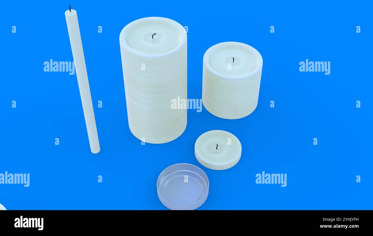 different size candle with blue background Stock Photo - Alamy