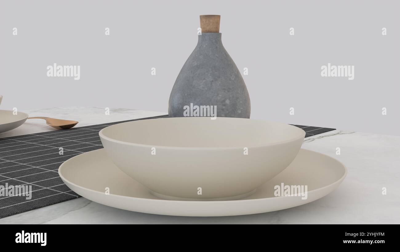simple dining table with white background Stock Photo - Alamy