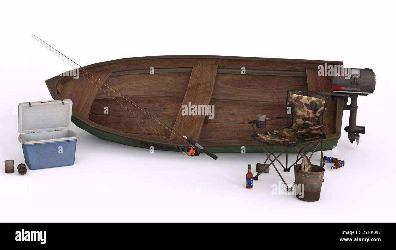 fish hunting set with boat Stock Photo - Alamy