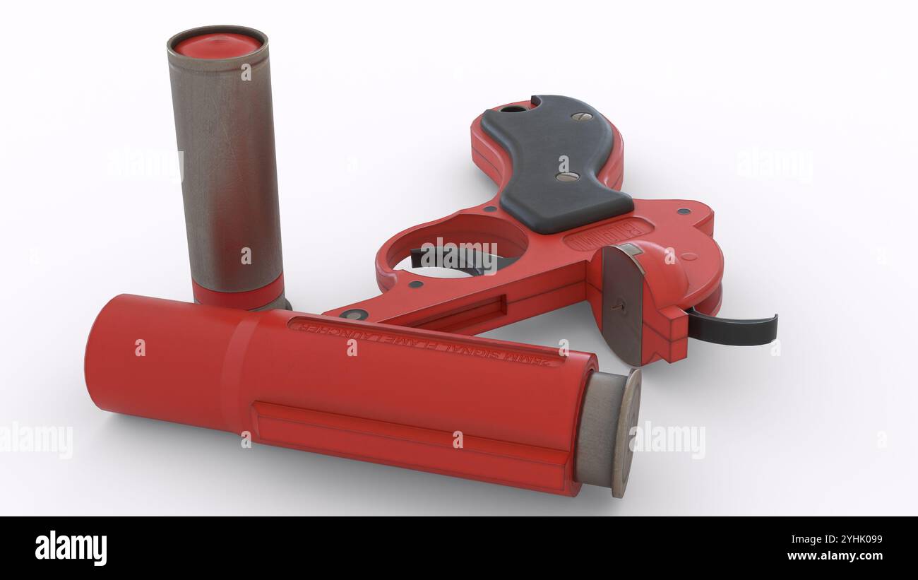 flare gun and ammo with white background Stock Photo - Alamy