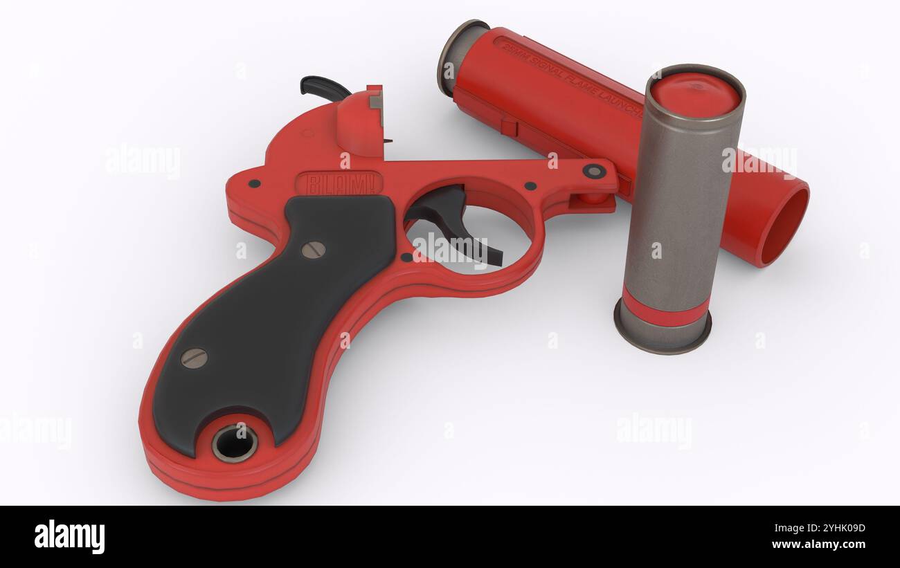 flare gun and ammo with white background Stock Photo - Alamy