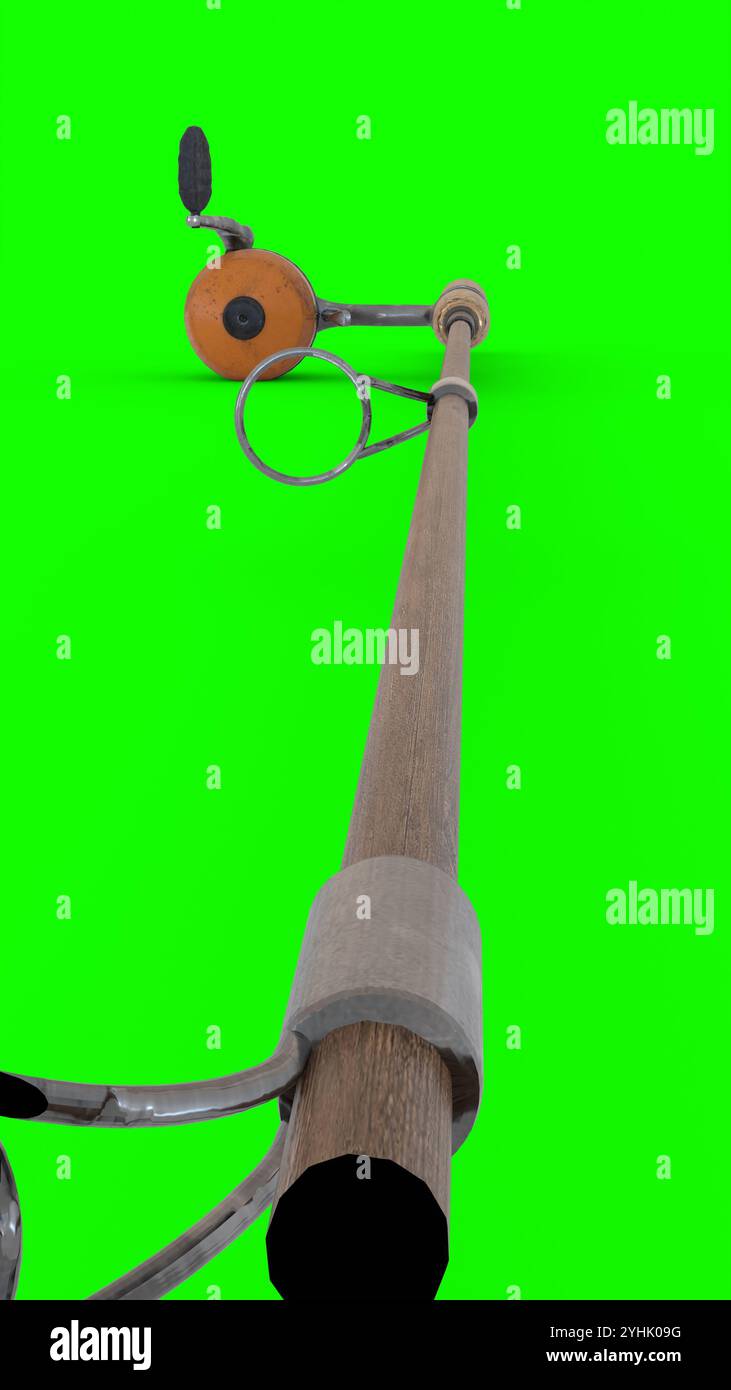 fish hunting stick with green background Stock Photo - Alamy