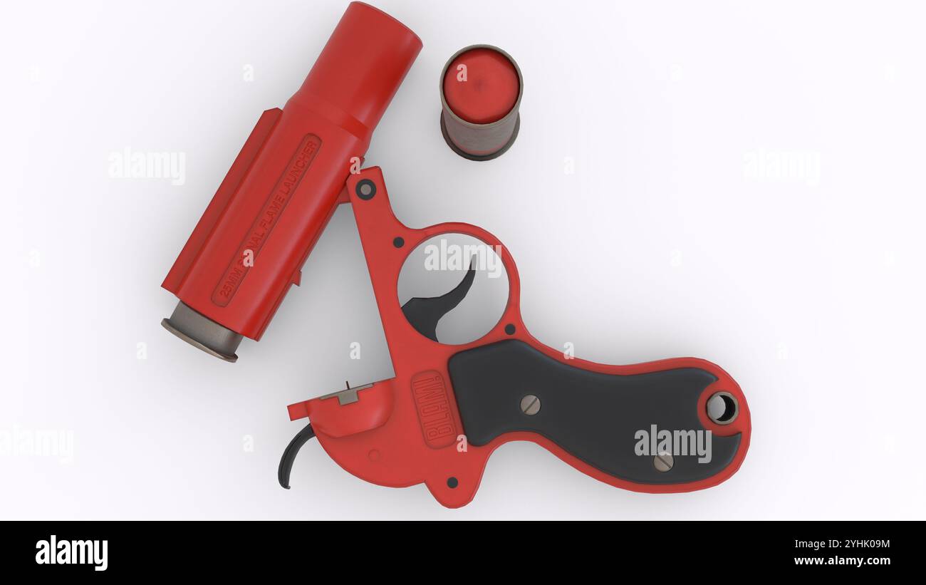 flare gun and ammo with white background Stock Photo - Alamy