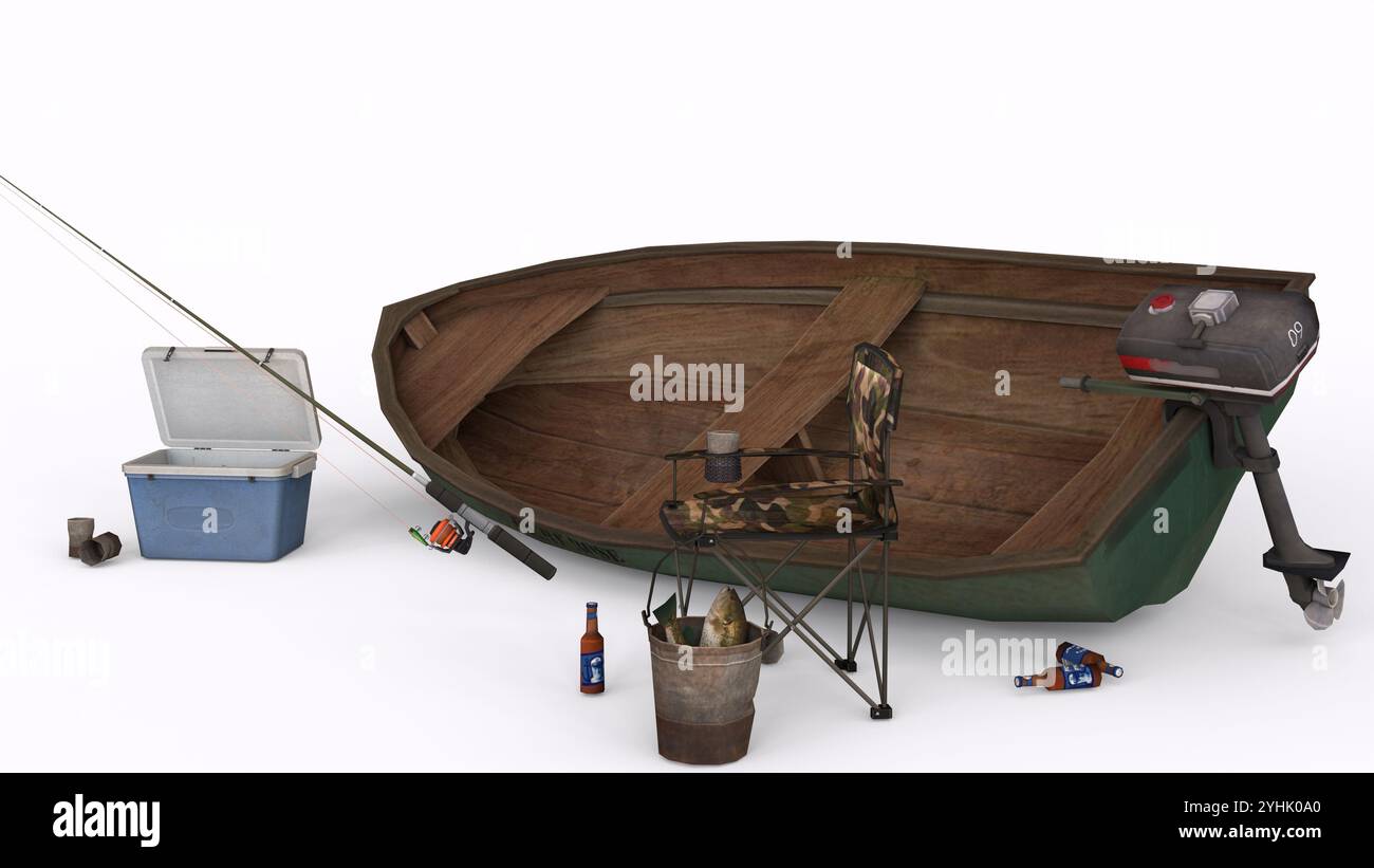 fish hunting set with boat Stock Photo - Alamy