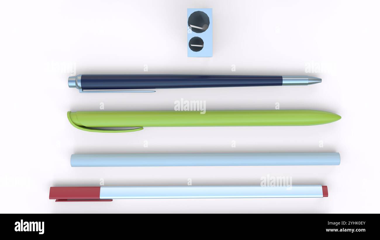 pen and pencil sharpener with white background Stock Photo - Alamy