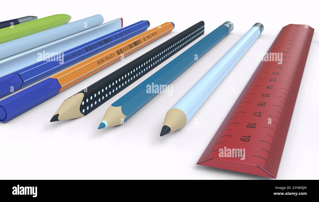 pencils and scale with white background Stock Photo - Alamy