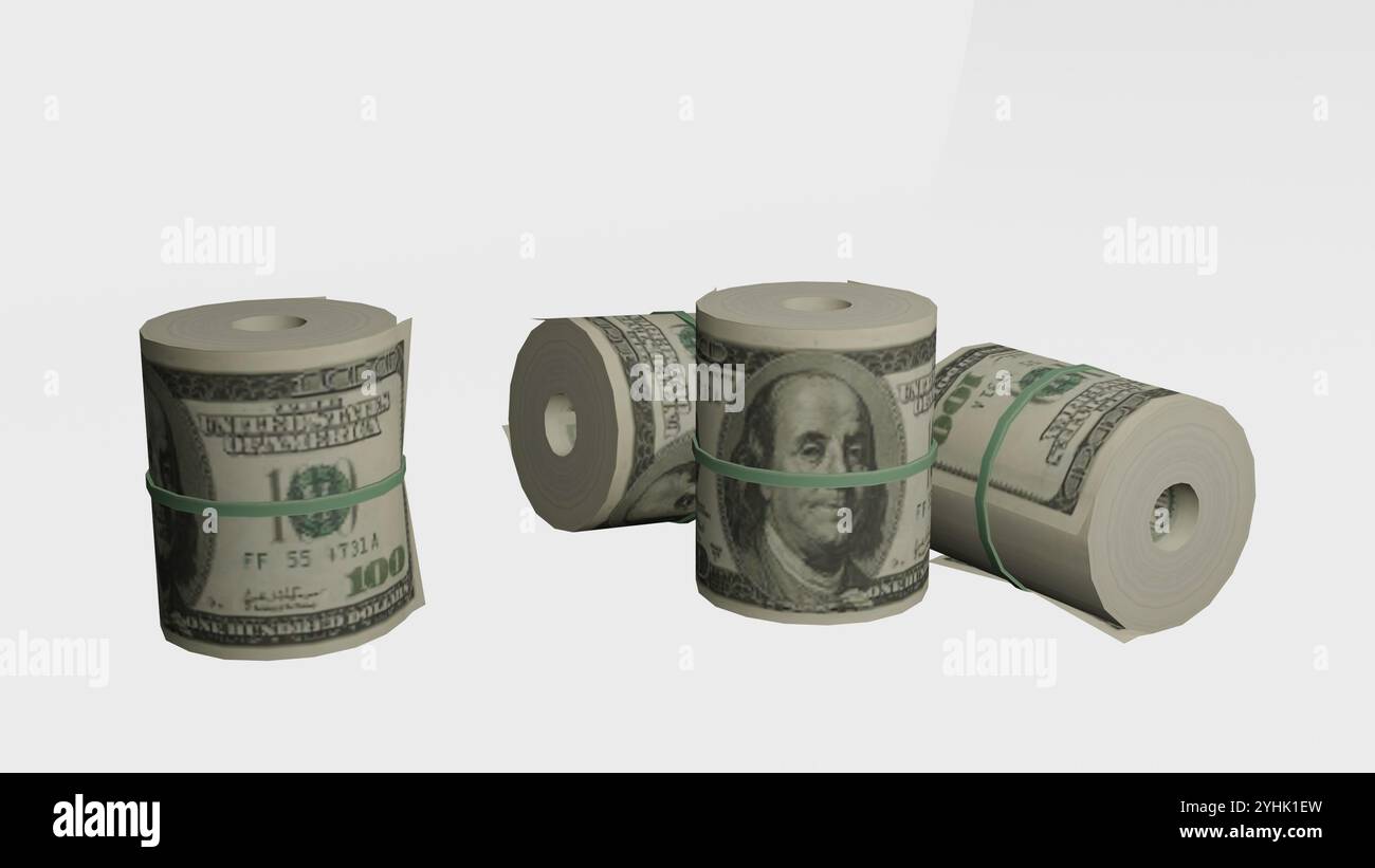 Money Roll Bundle with white background Stock Photo - Alamy