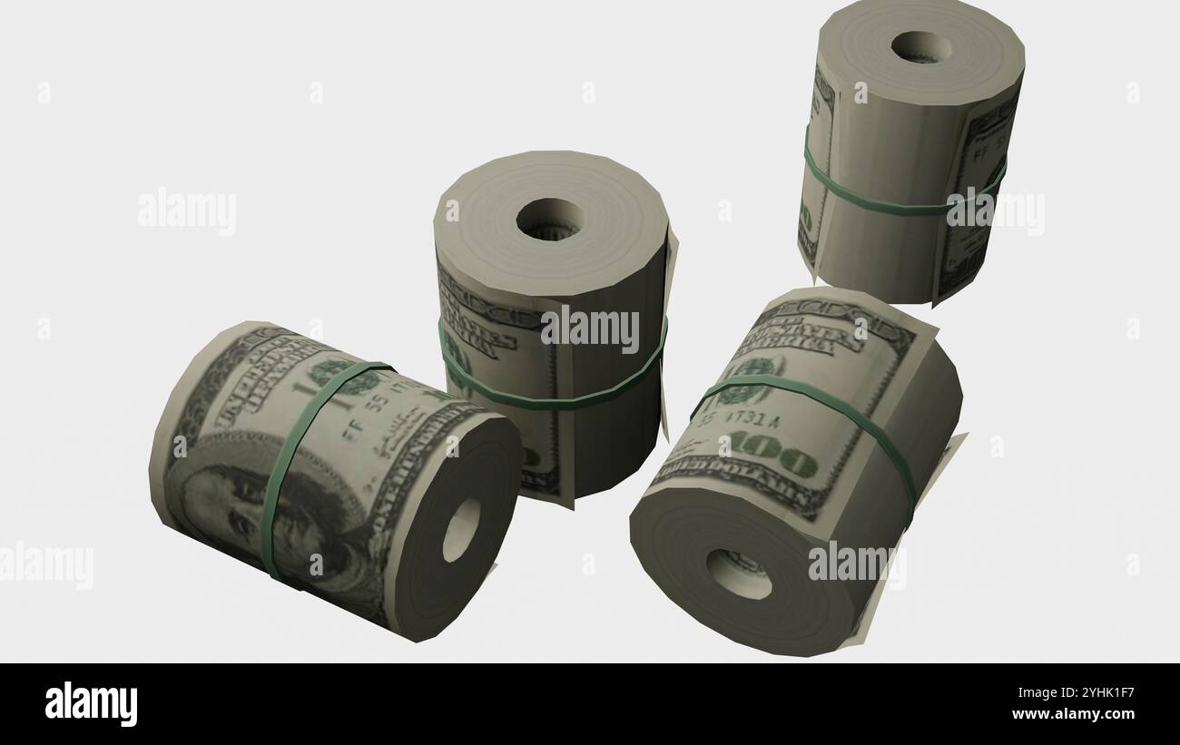 Money Roll Bundle with white background Stock Photo - Alamy