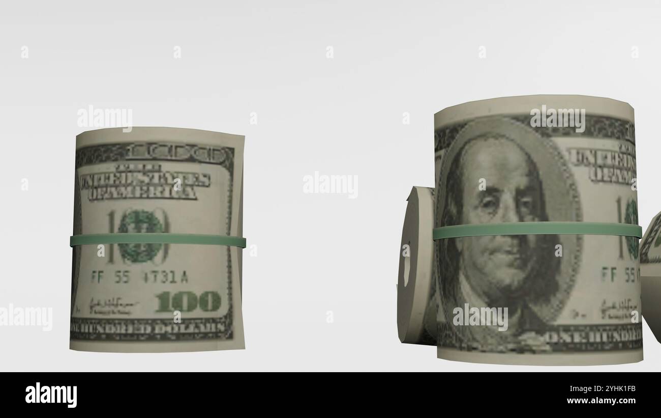 Money Roll Bundle with white background Stock Photo - Alamy