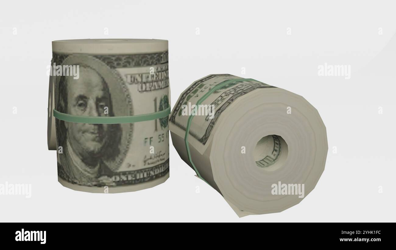 Money Roll Bundle with white background Stock Photo - Alamy