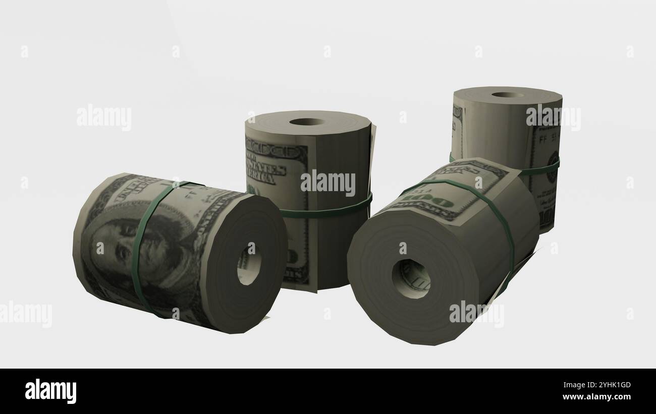 Money Roll Bundle with white background Stock Photo - Alamy