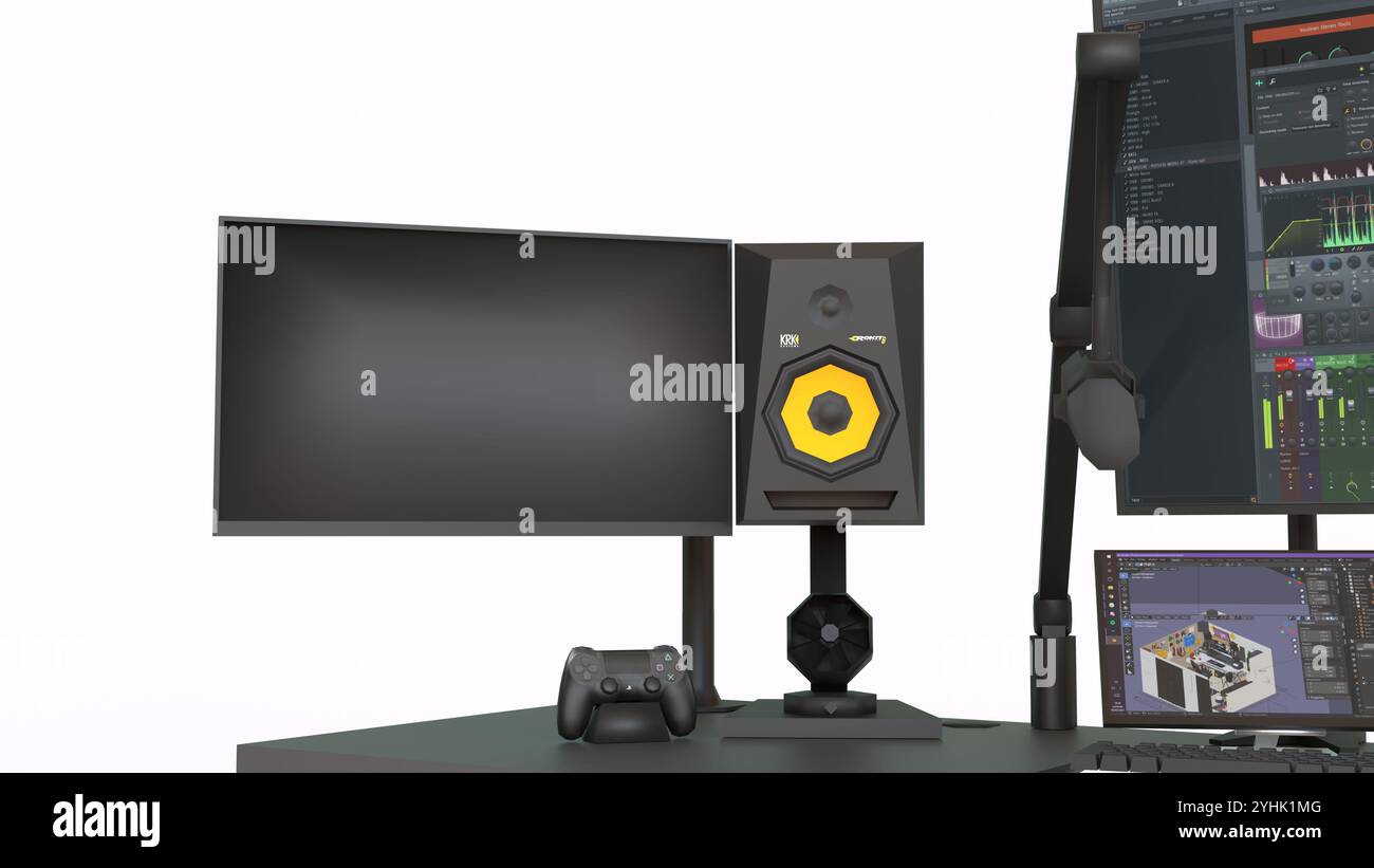 music studio desk with white background Stock Photo - Alamy
