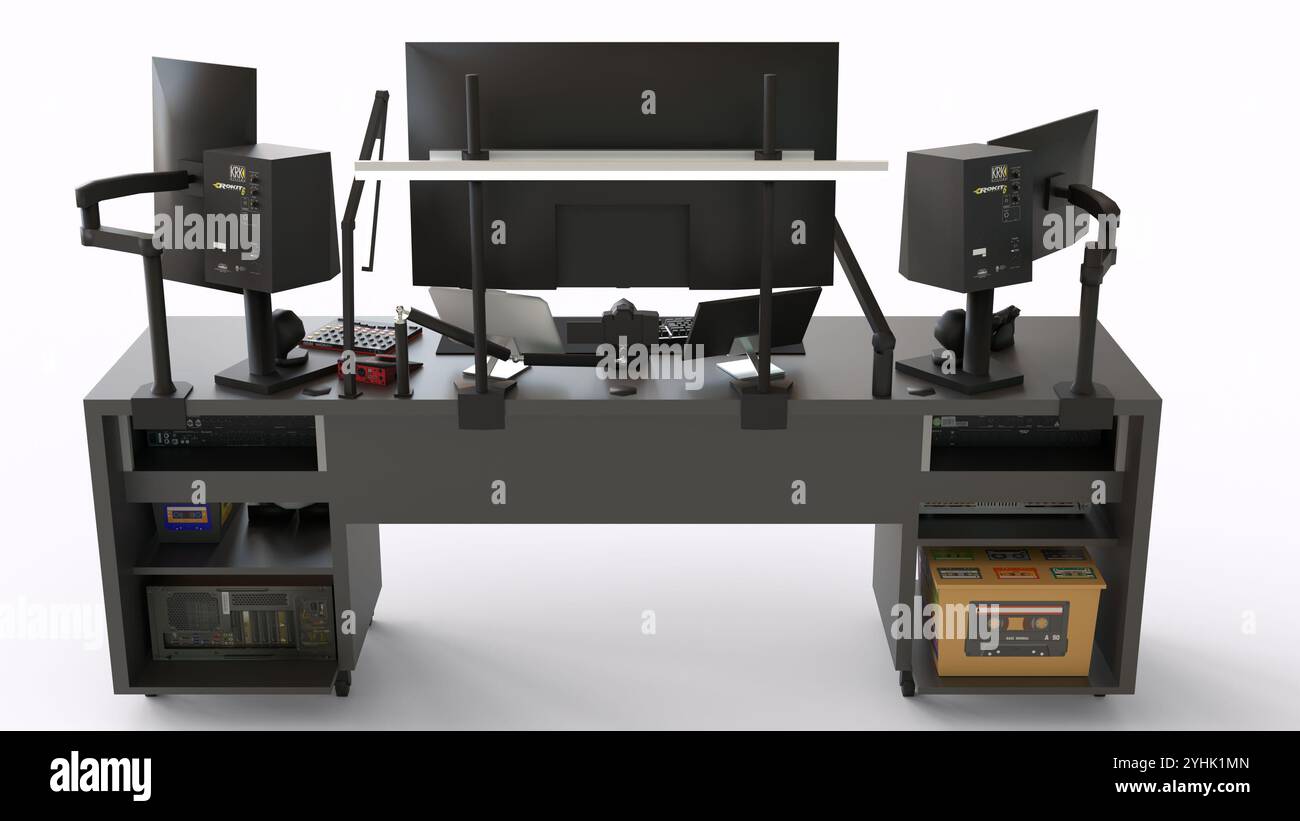 music studio desk with white background Stock Photo - Alamy