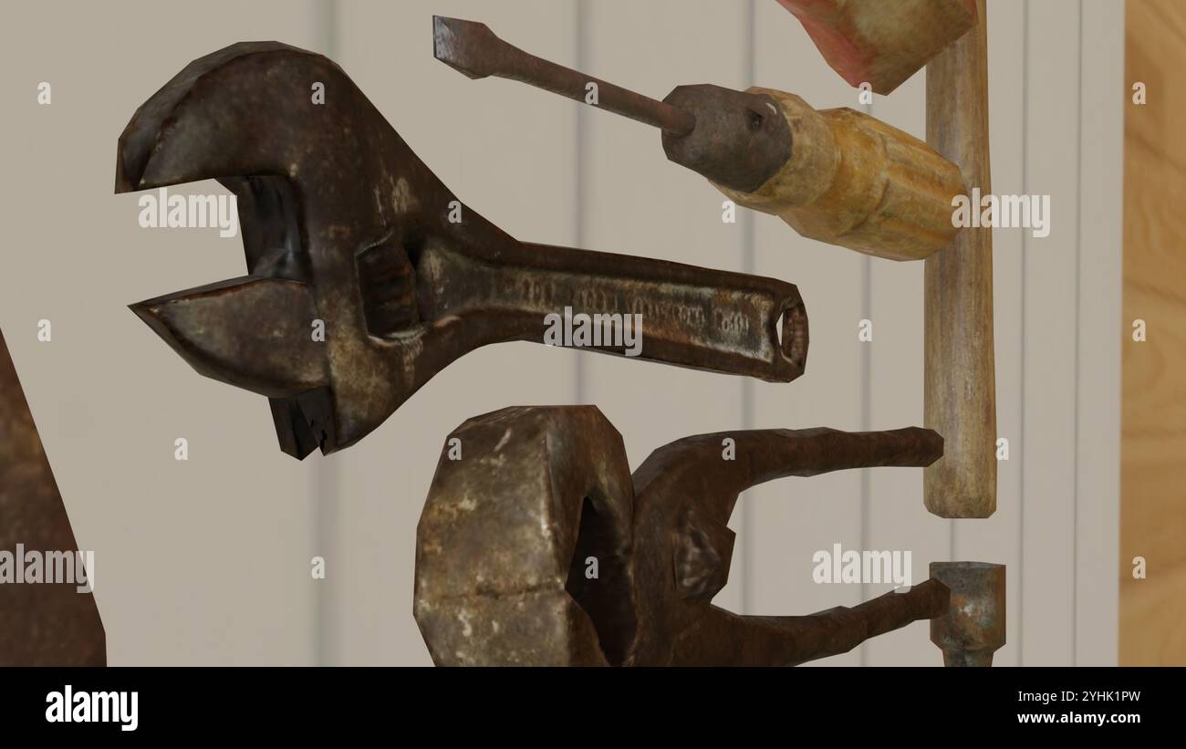 Old Carpenter Tools with white background Stock Photo - Alamy