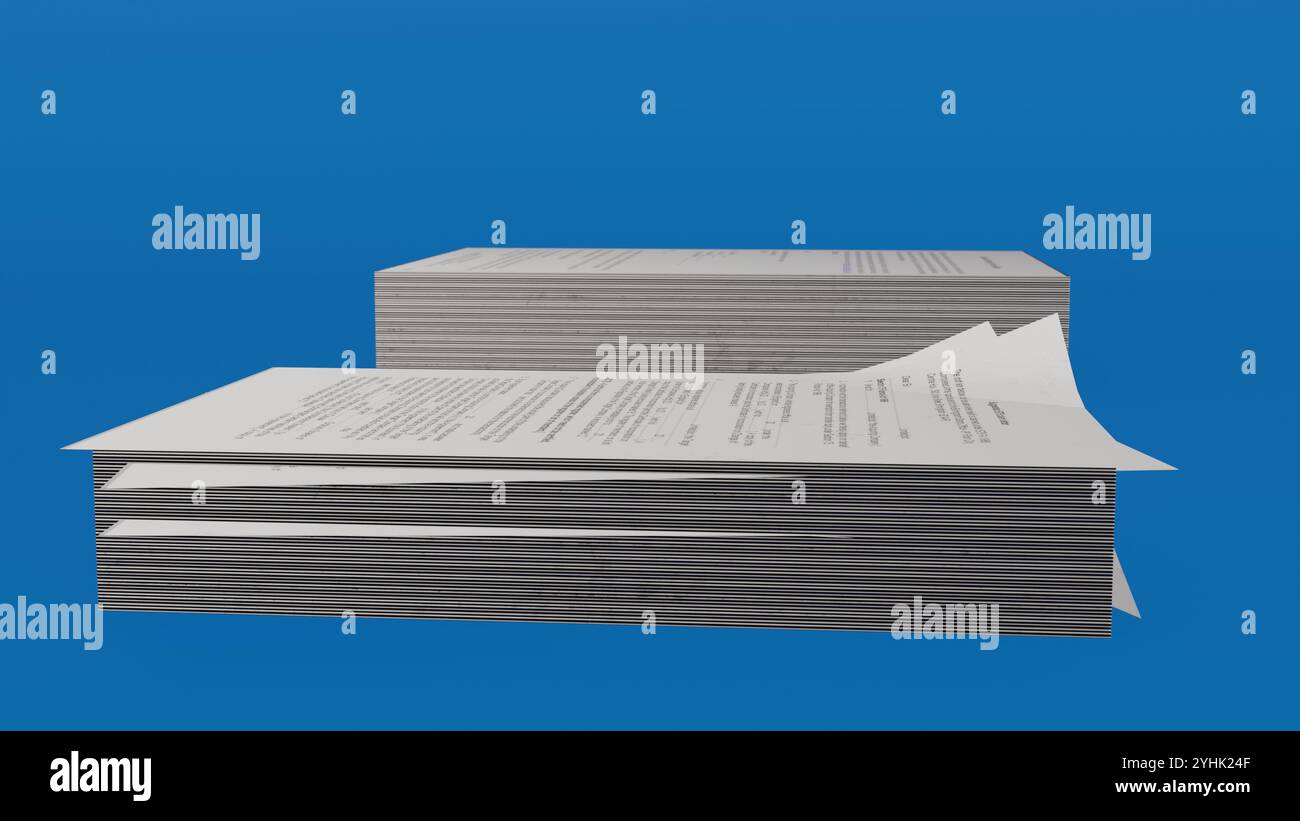 Examination Paper Stack with blue background Stock Photo - Alamy