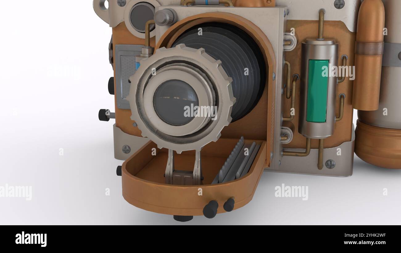 steampunk camera with white background Stock Photo - Alamy