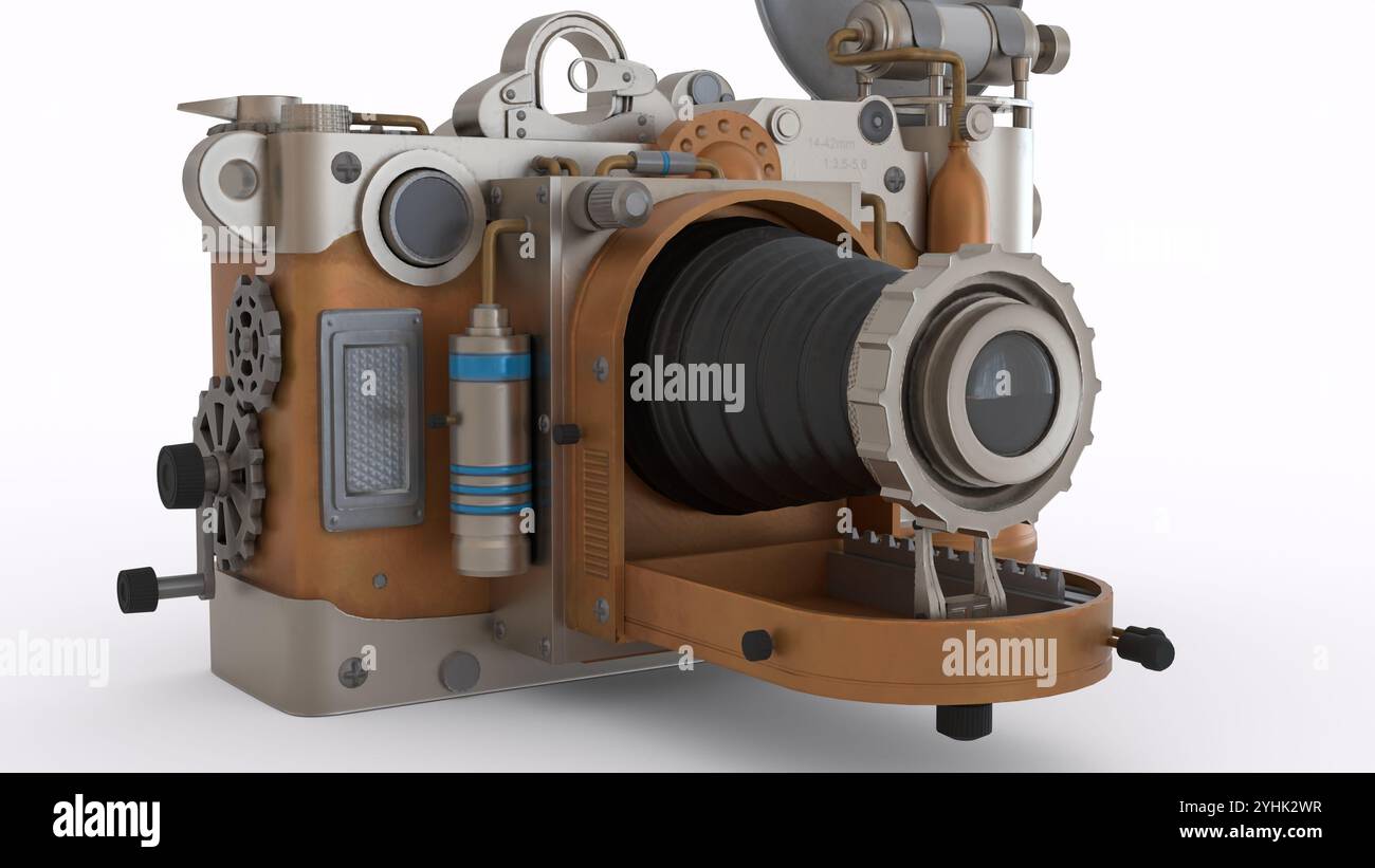 steampunk camera with white background Stock Photo - Alamy