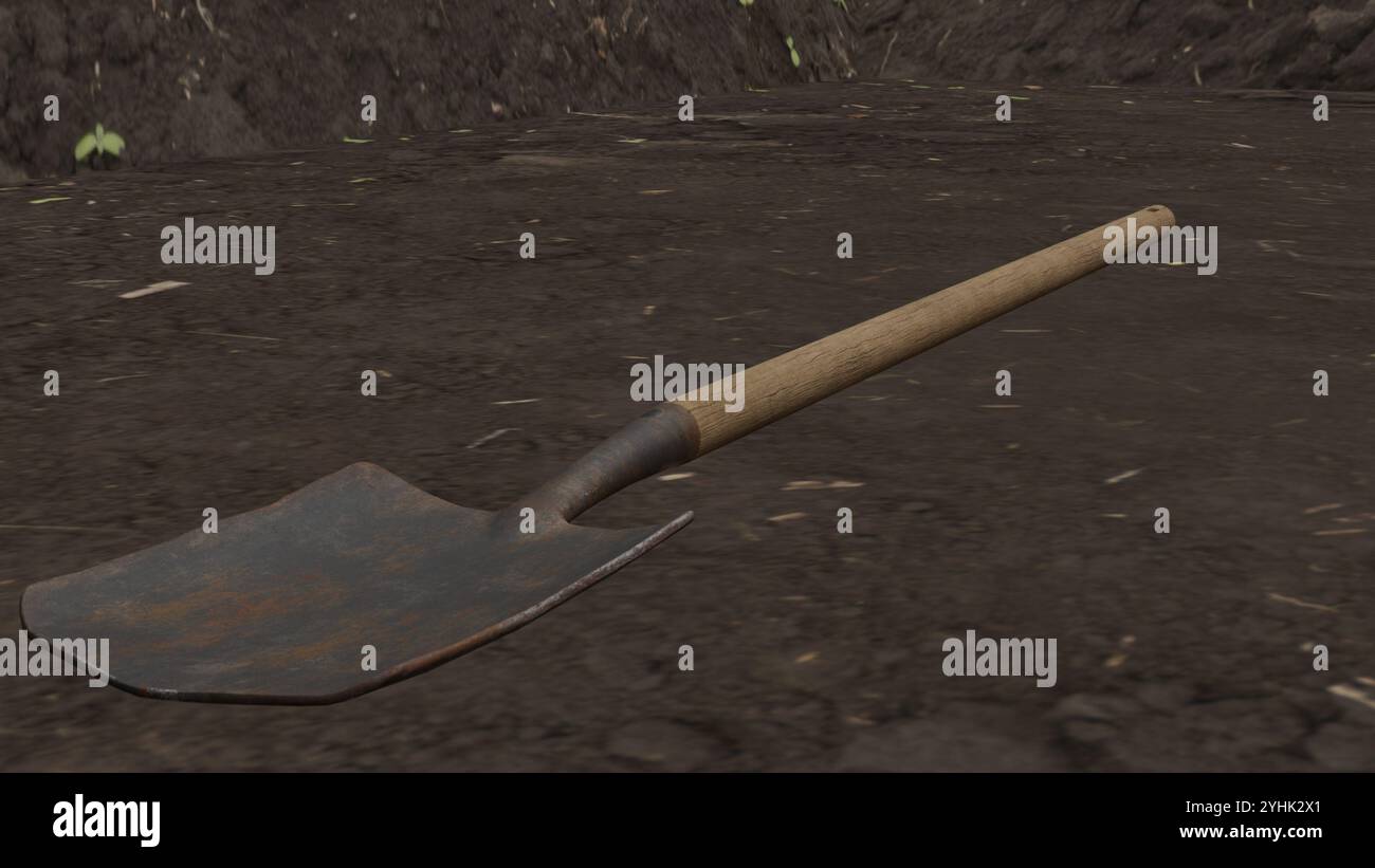 spade placed in soil 4k photos Stock Photo - Alamy