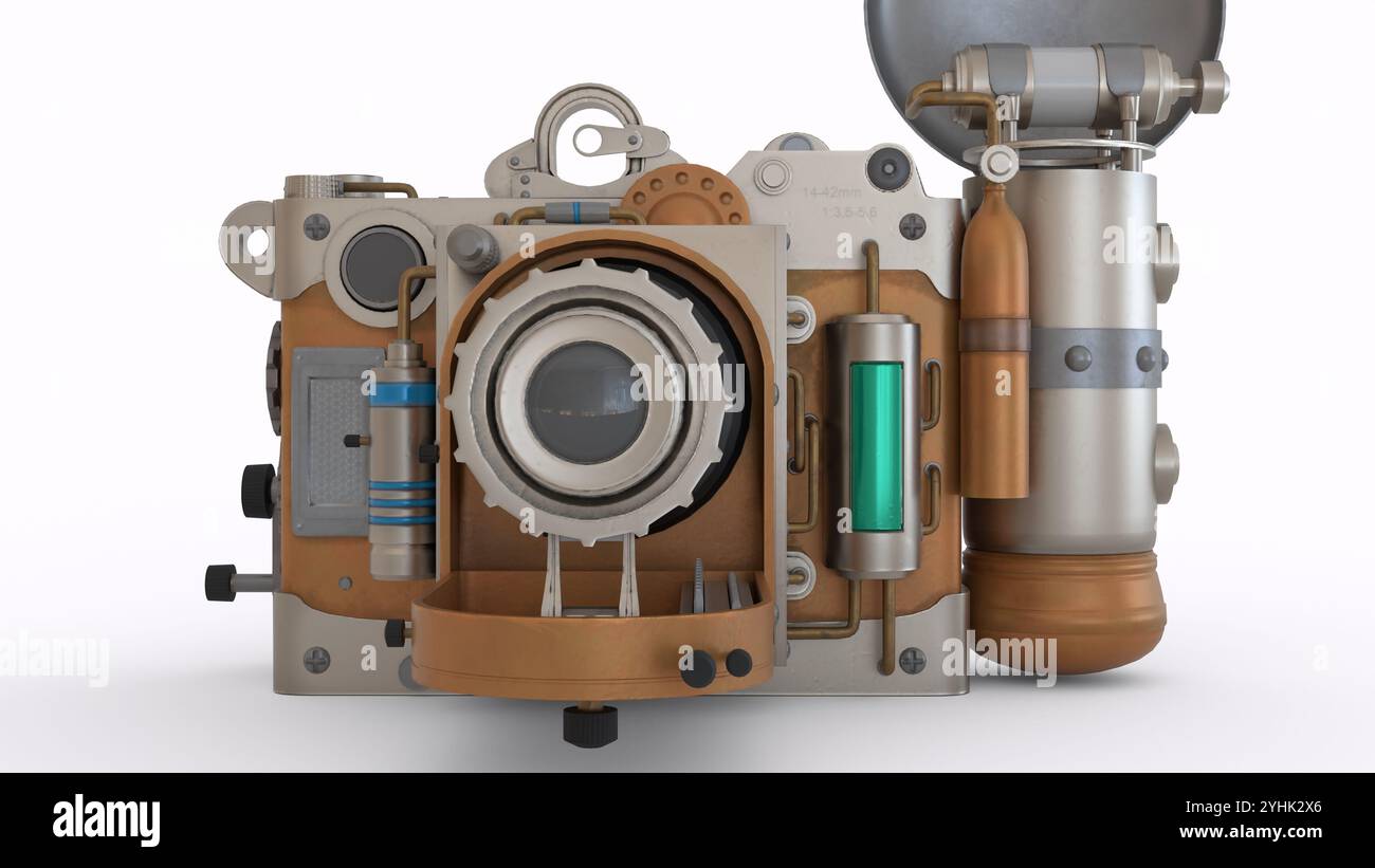 steampunk camera with white background Stock Photo - Alamy