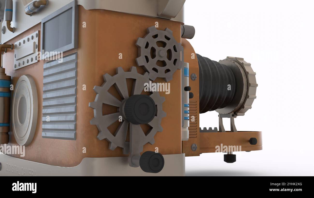 steampunk camera with white background Stock Photo - Alamy