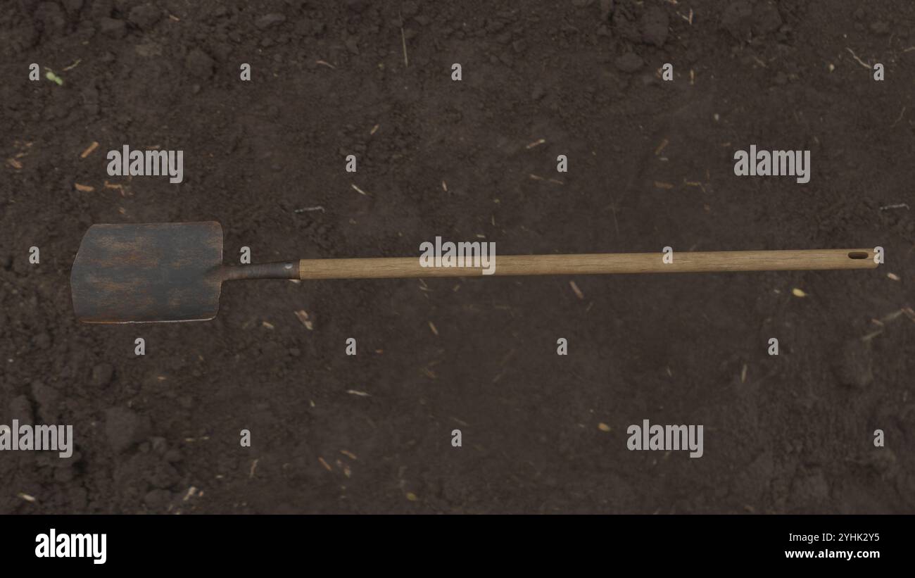 spade placed in soil 4k photos Stock Photo - Alamy