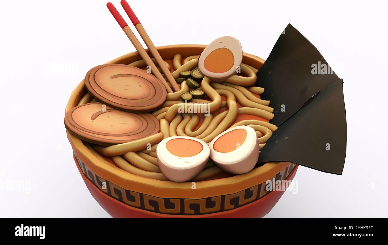stylized ramen bowl with white background Stock Photo - Alamy