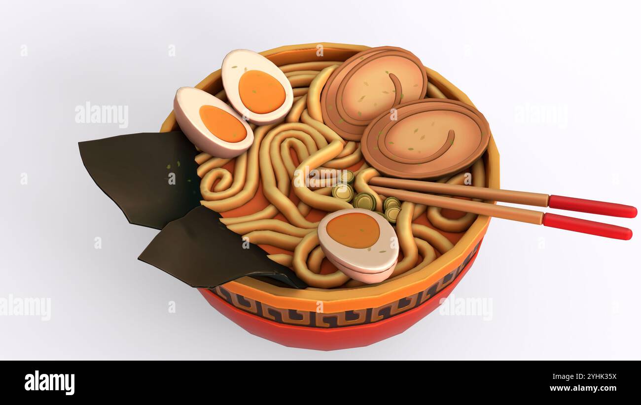 stylized ramen bowl with white background Stock Photo - Alamy