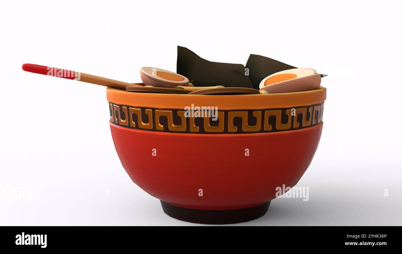 stylized ramen bowl with white background Stock Photo - Alamy