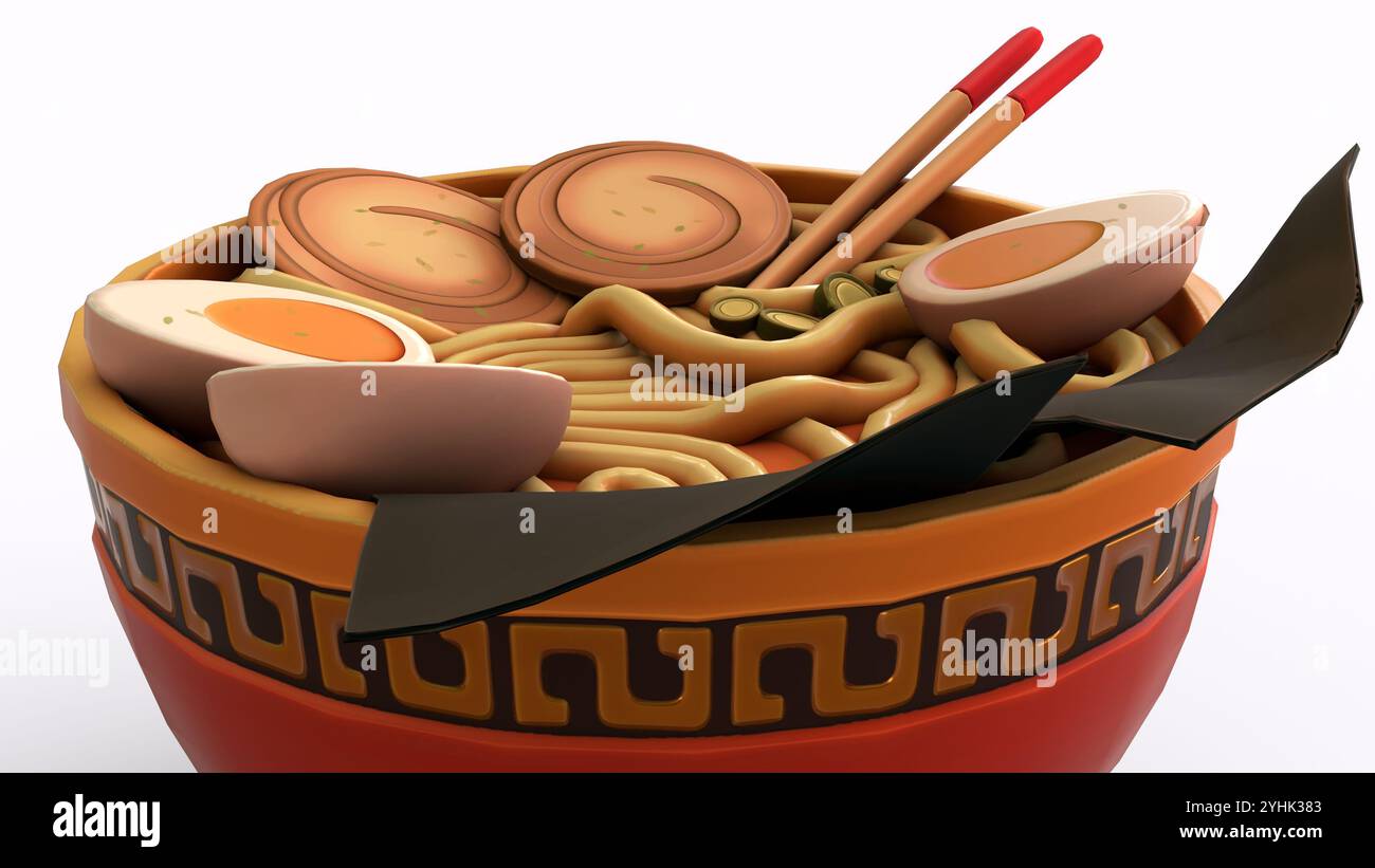 stylized ramen bowl with white background Stock Photo - Alamy