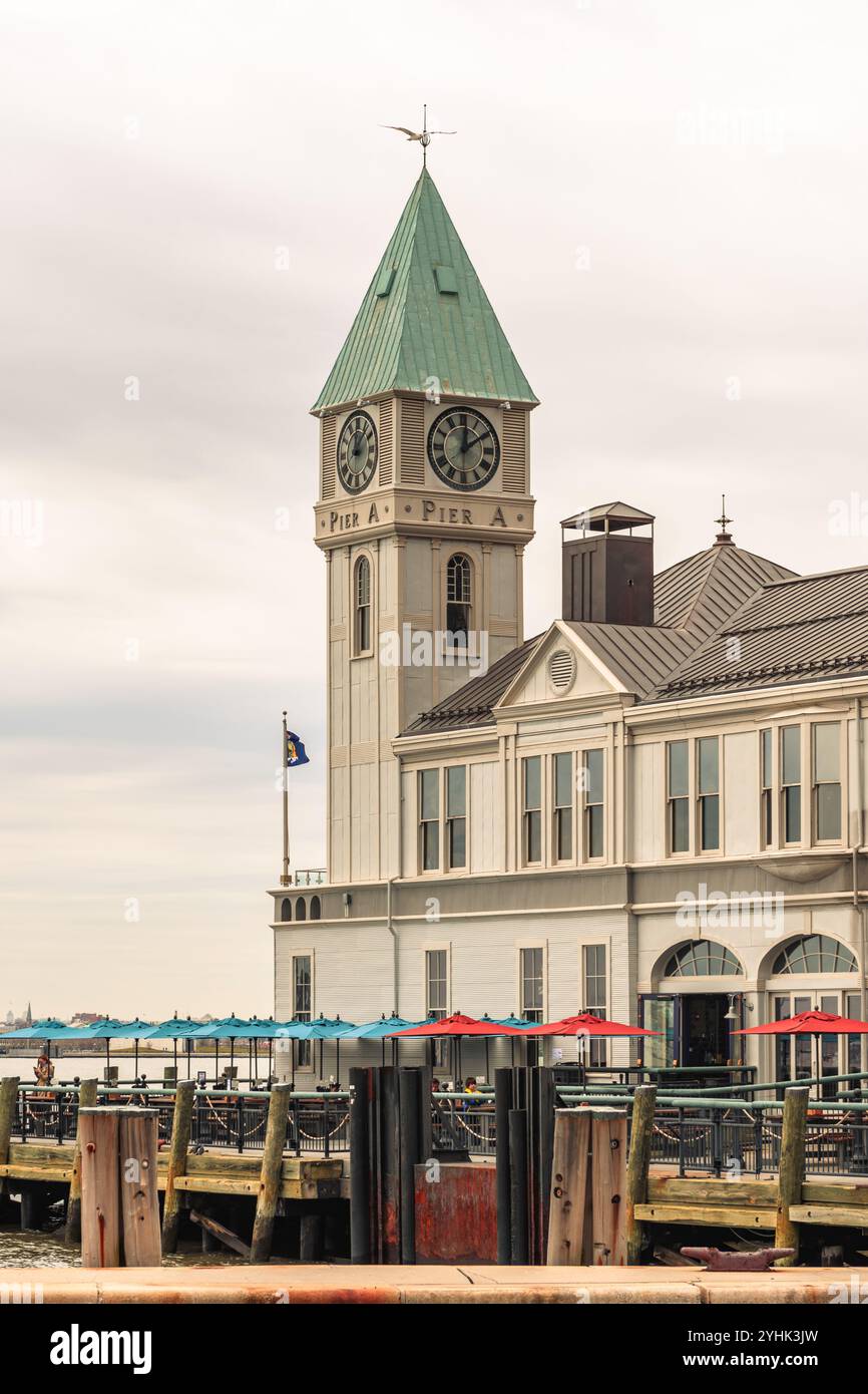 New York, USA - April 15, 2017: Historic waterfront clock tower and ...