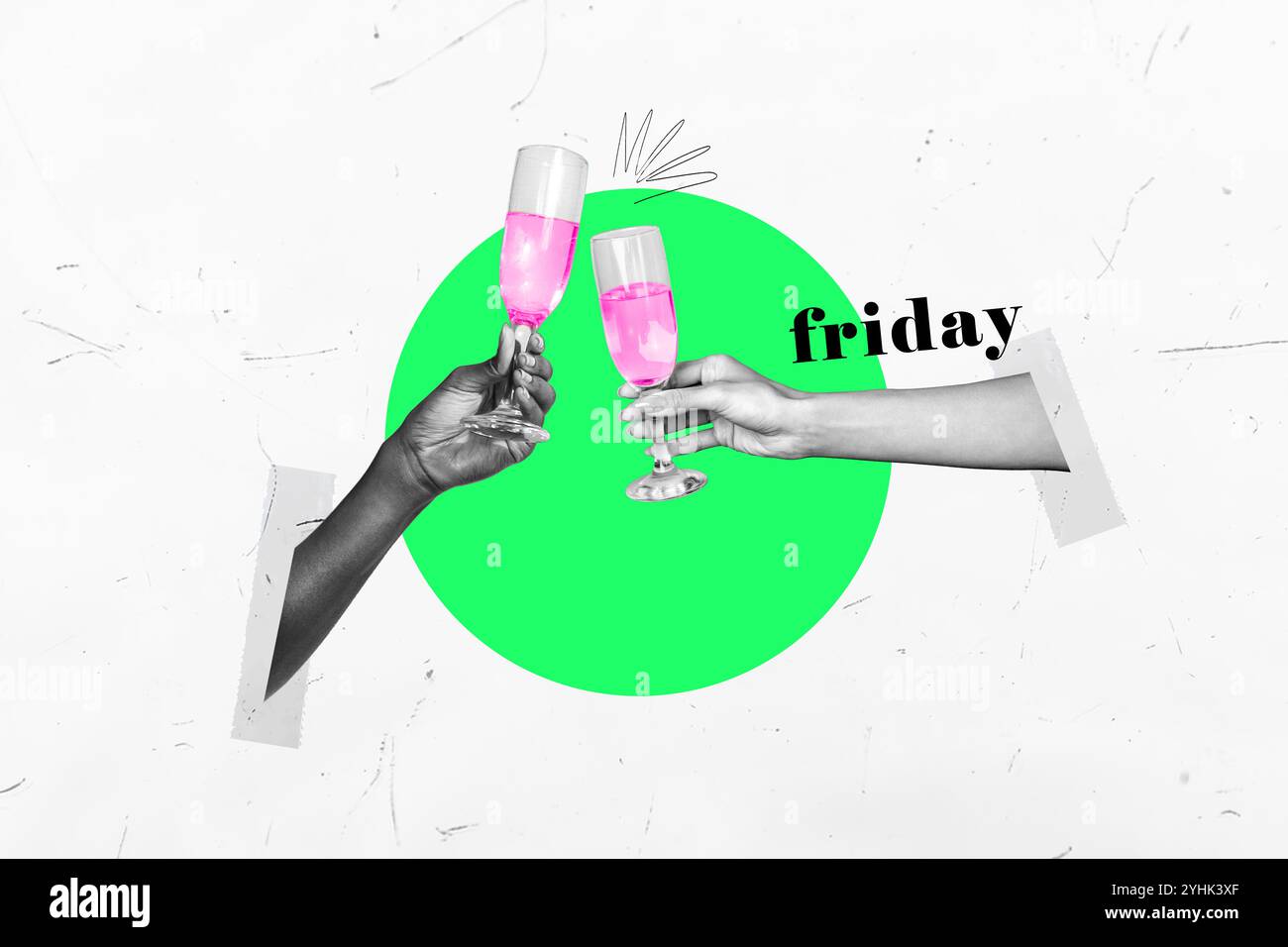 Collage sketch image of happy cheerful people enjoying friday drinking ...