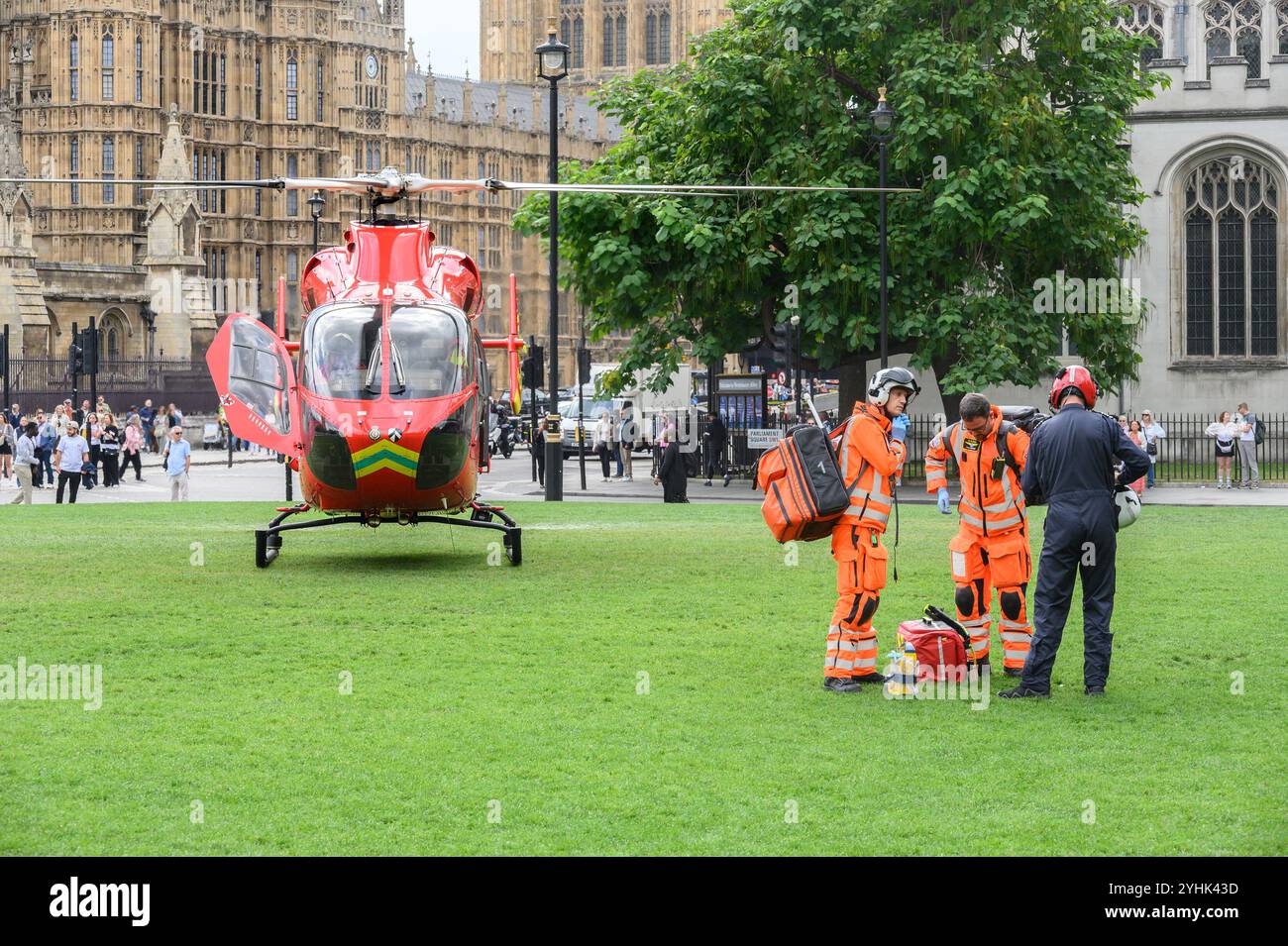 London, UK. Air Ambulance joining Emergency services in Parliament ...