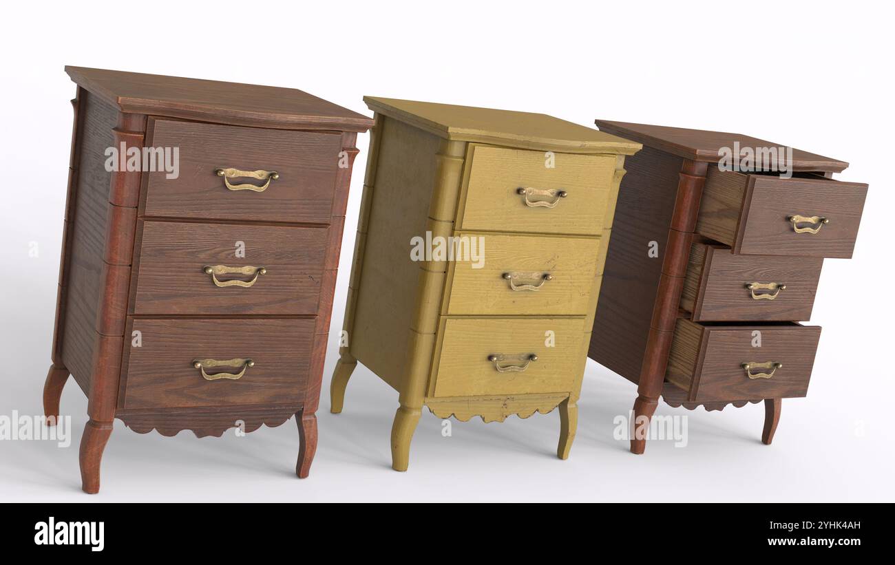 wooden drawer tables with white background Stock Photo - Alamy
