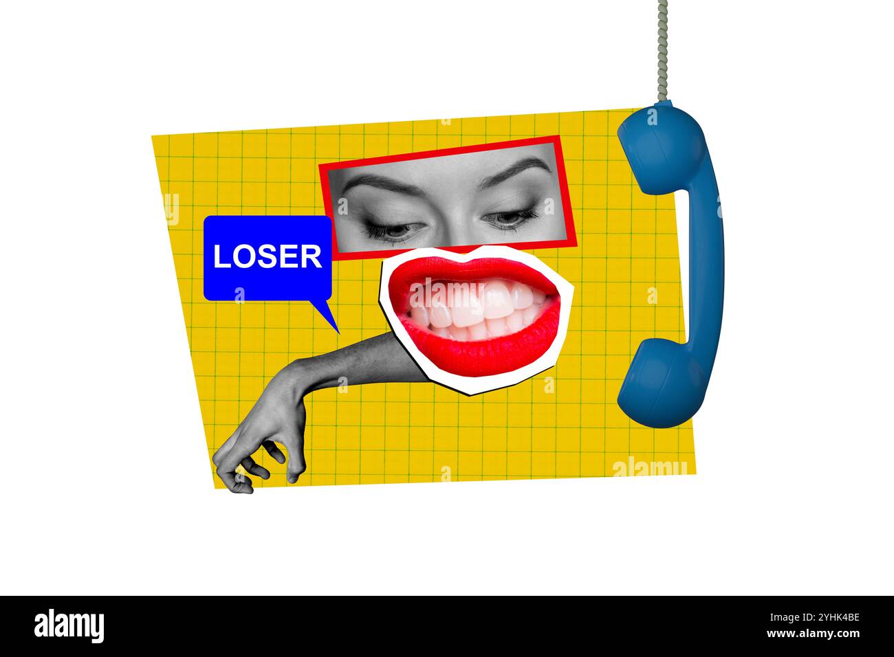 Composite collage image of bullying concept nervous victim face female ...