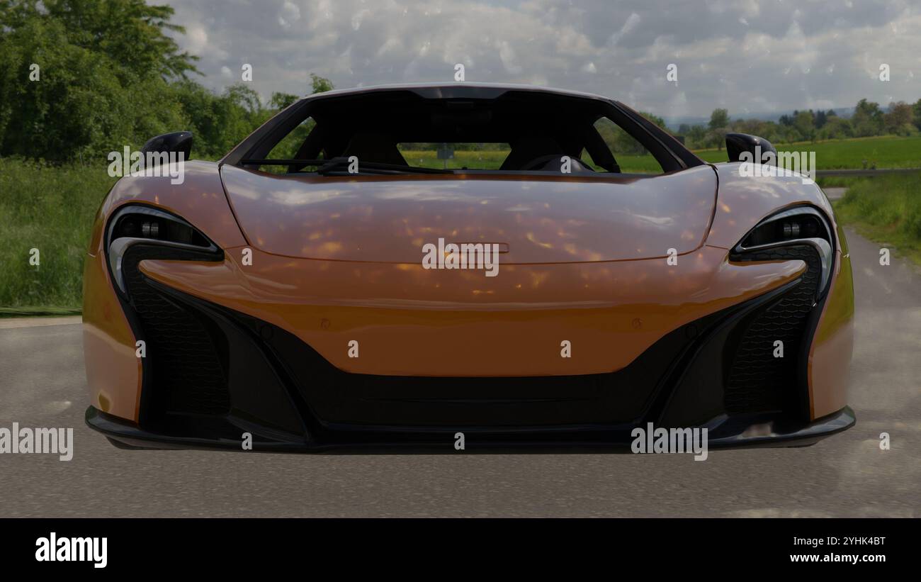 yellow color super car on road Stock Photo - Alamy
