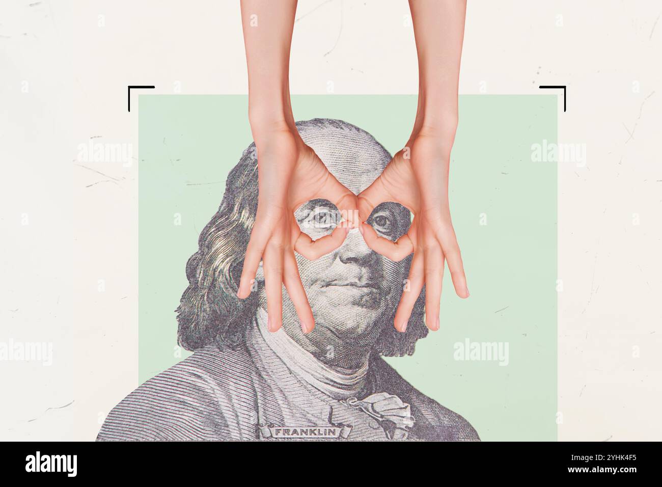 Creative dollar bill banknote illustration collage of show fingers ...