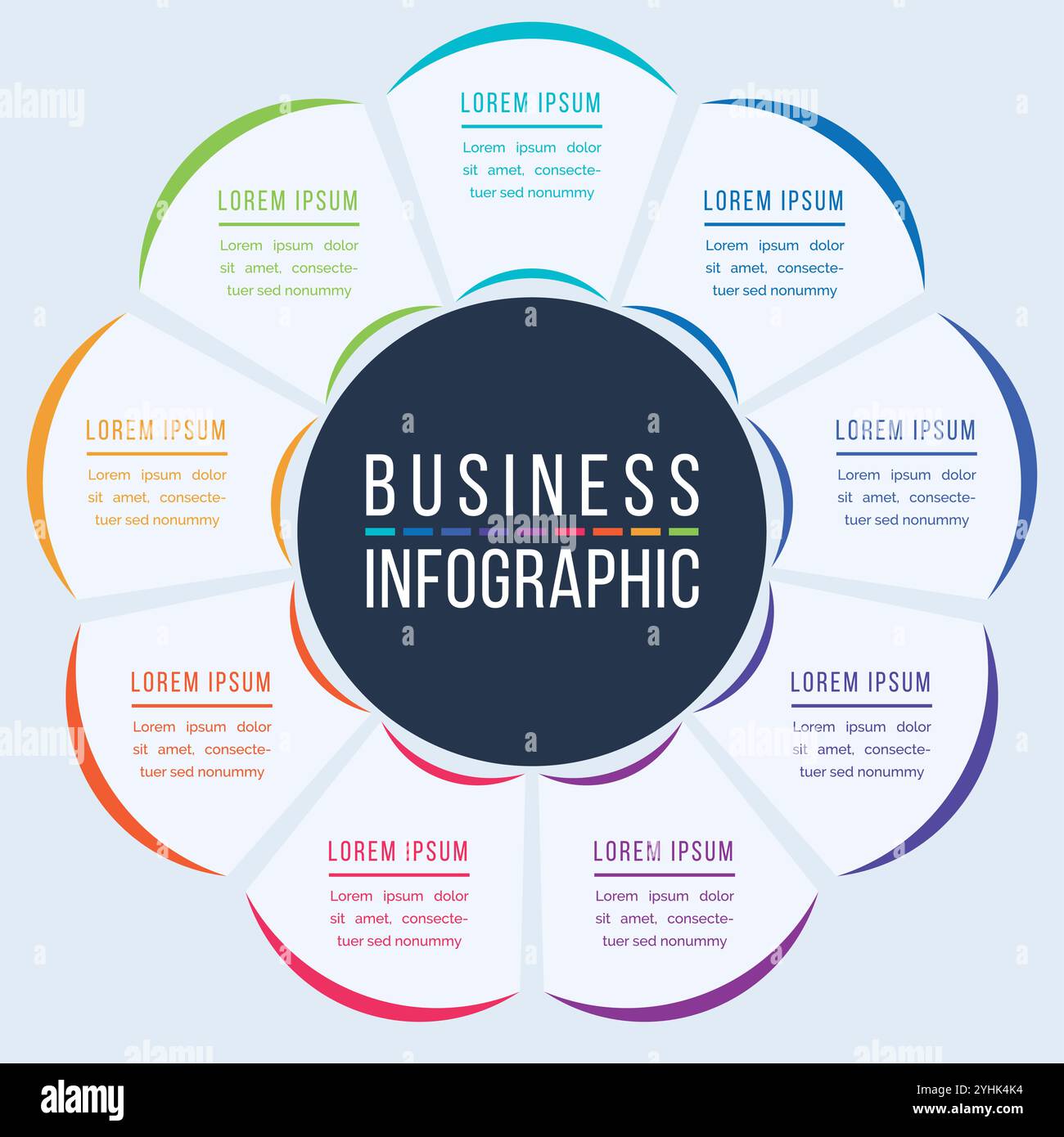 Circle Infographic design 9 steps, objects, elements or options ...