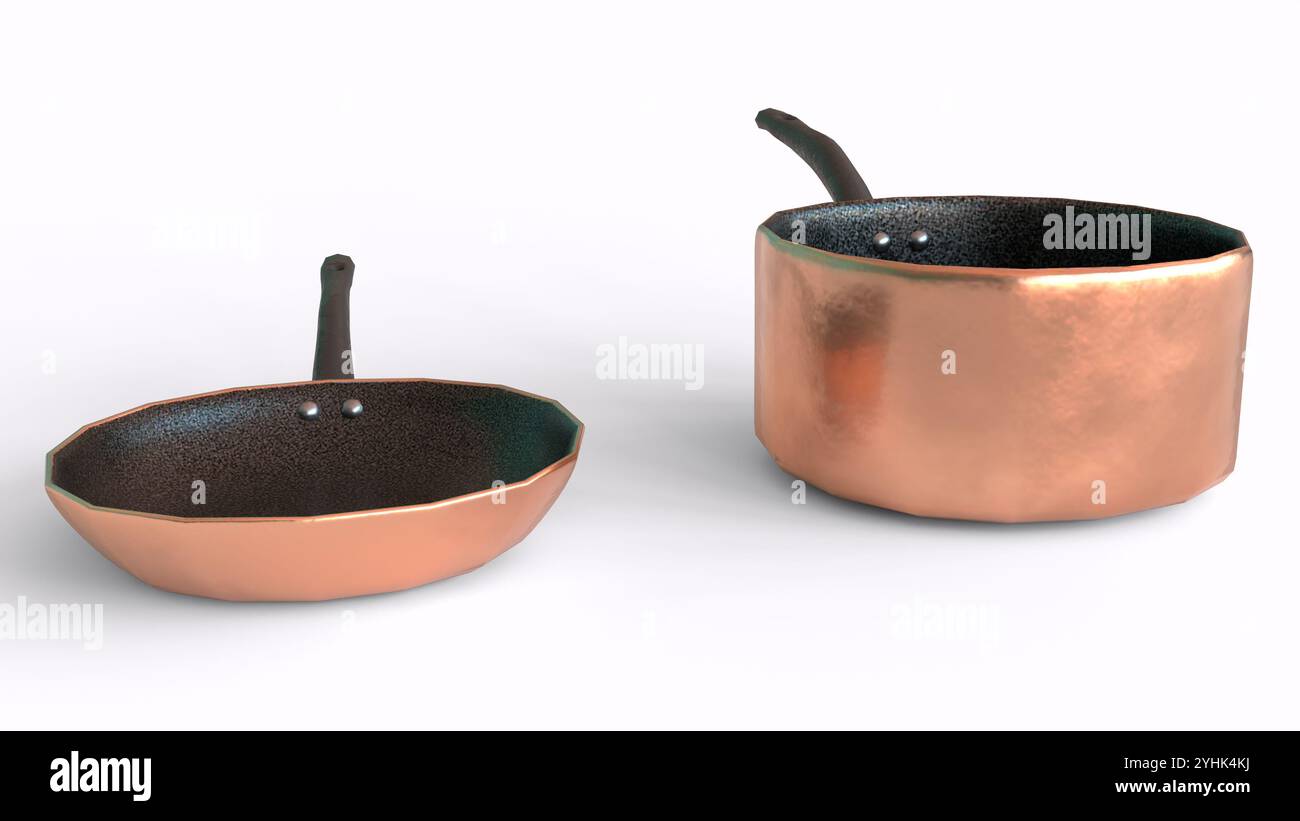 Copper vessels with white background Stock Photo - Alamy