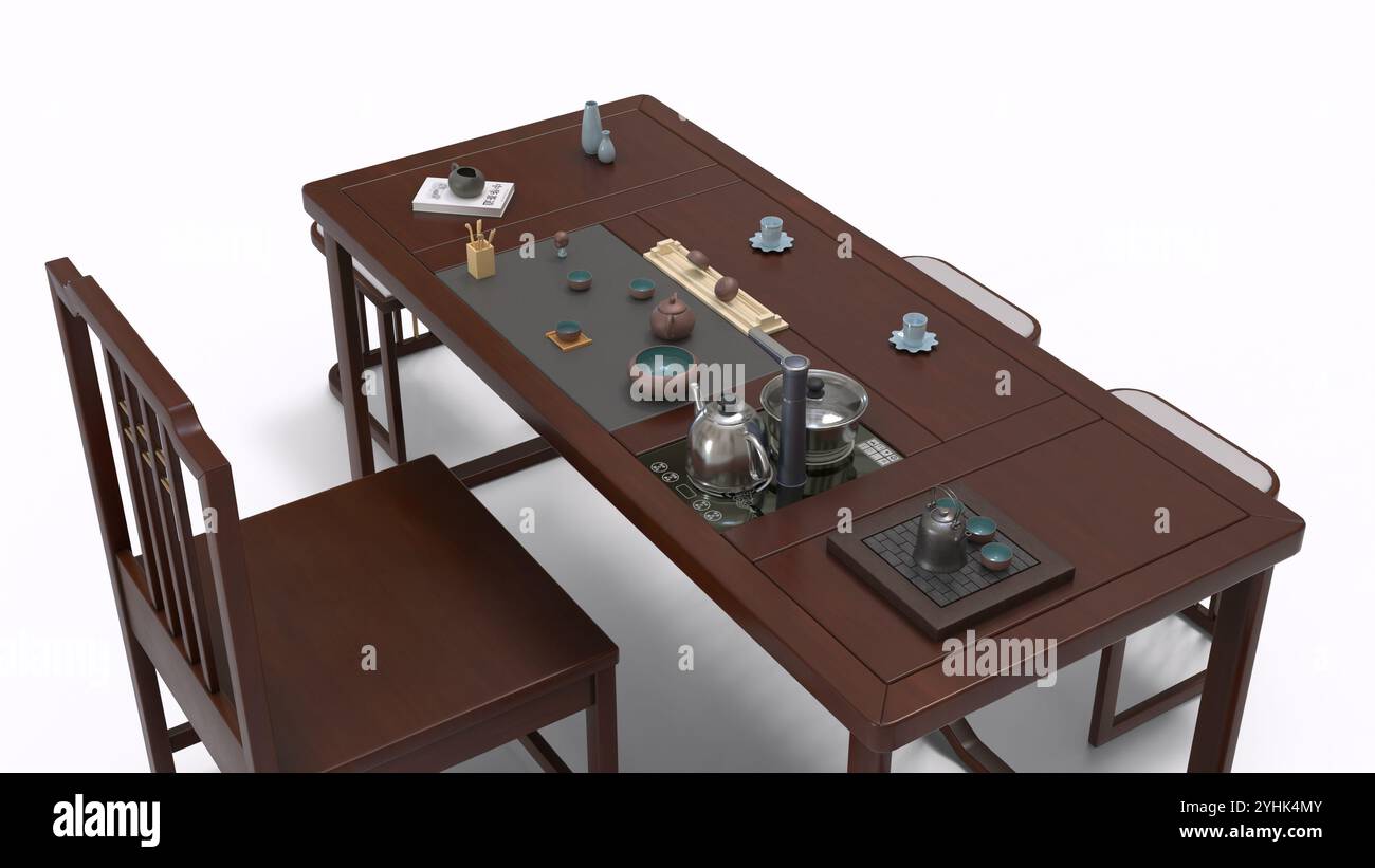 chinese style tea table white background Stock Photo - Alamy