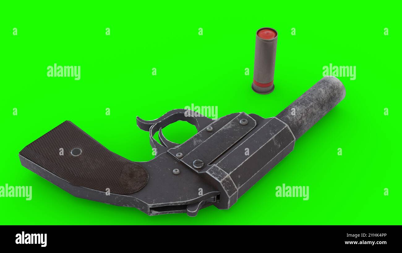 signal gun and ammo with green background Stock Photo - Alamy