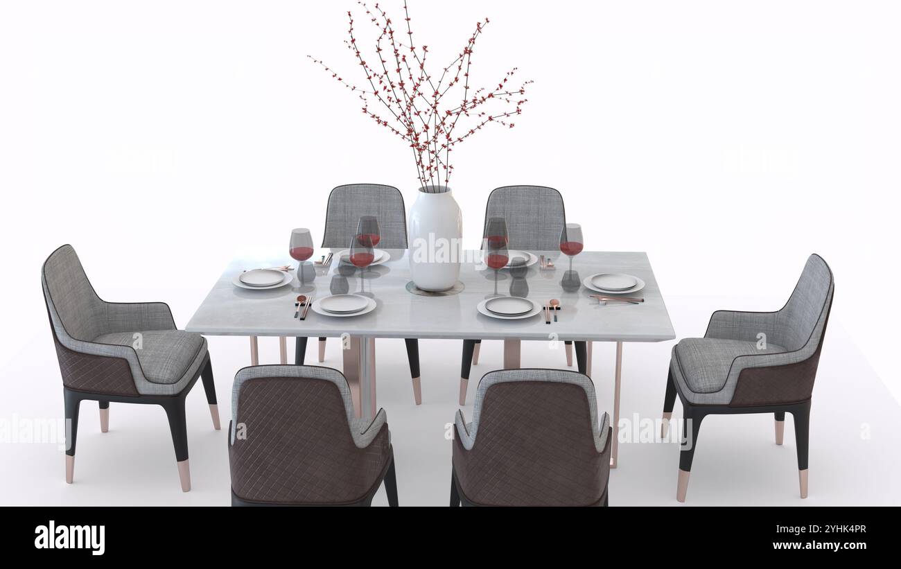 modern dining table with white background Stock Photo - Alamy