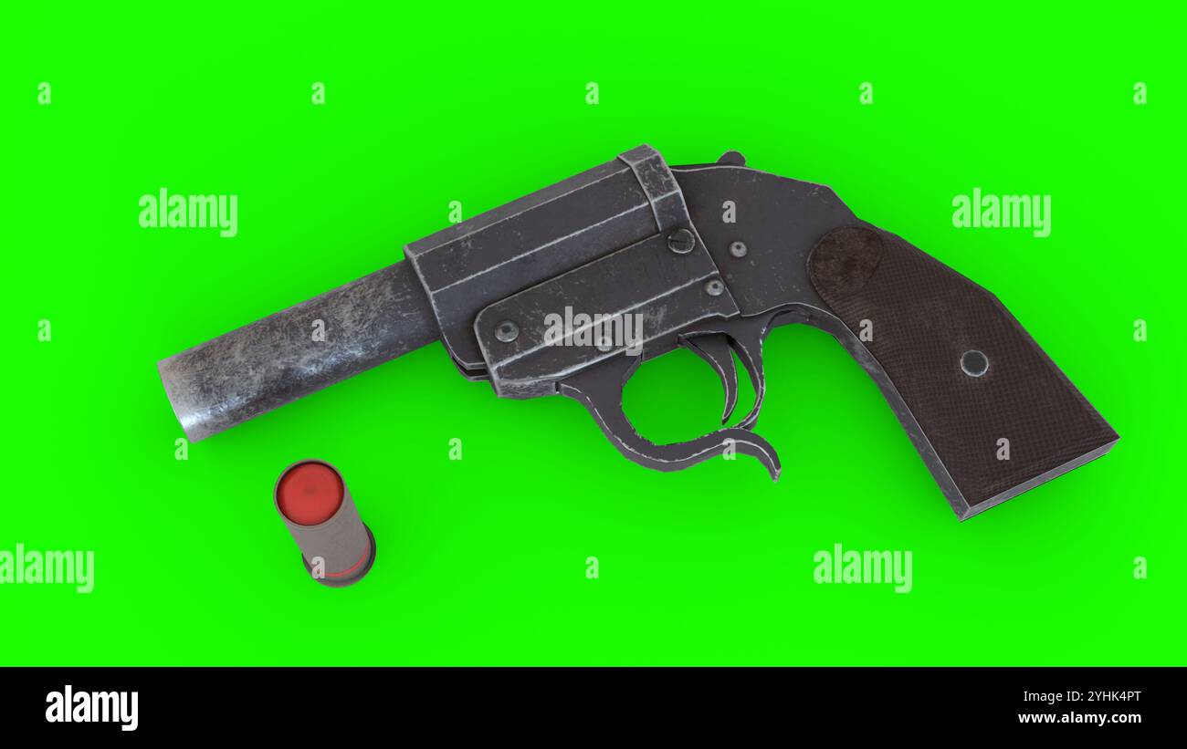 signal gun and ammo with green background Stock Photo - Alamy