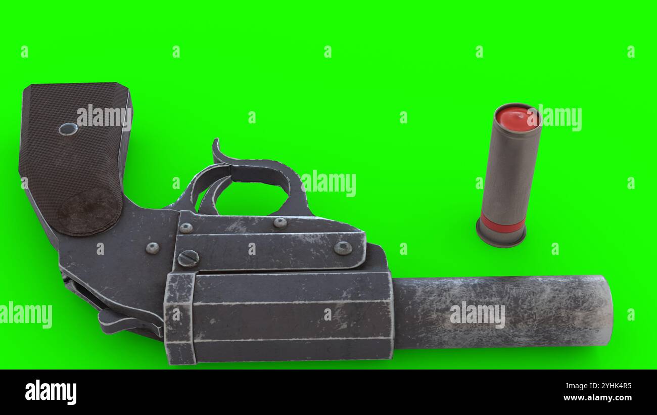 signal gun and ammo with green background Stock Photo - Alamy