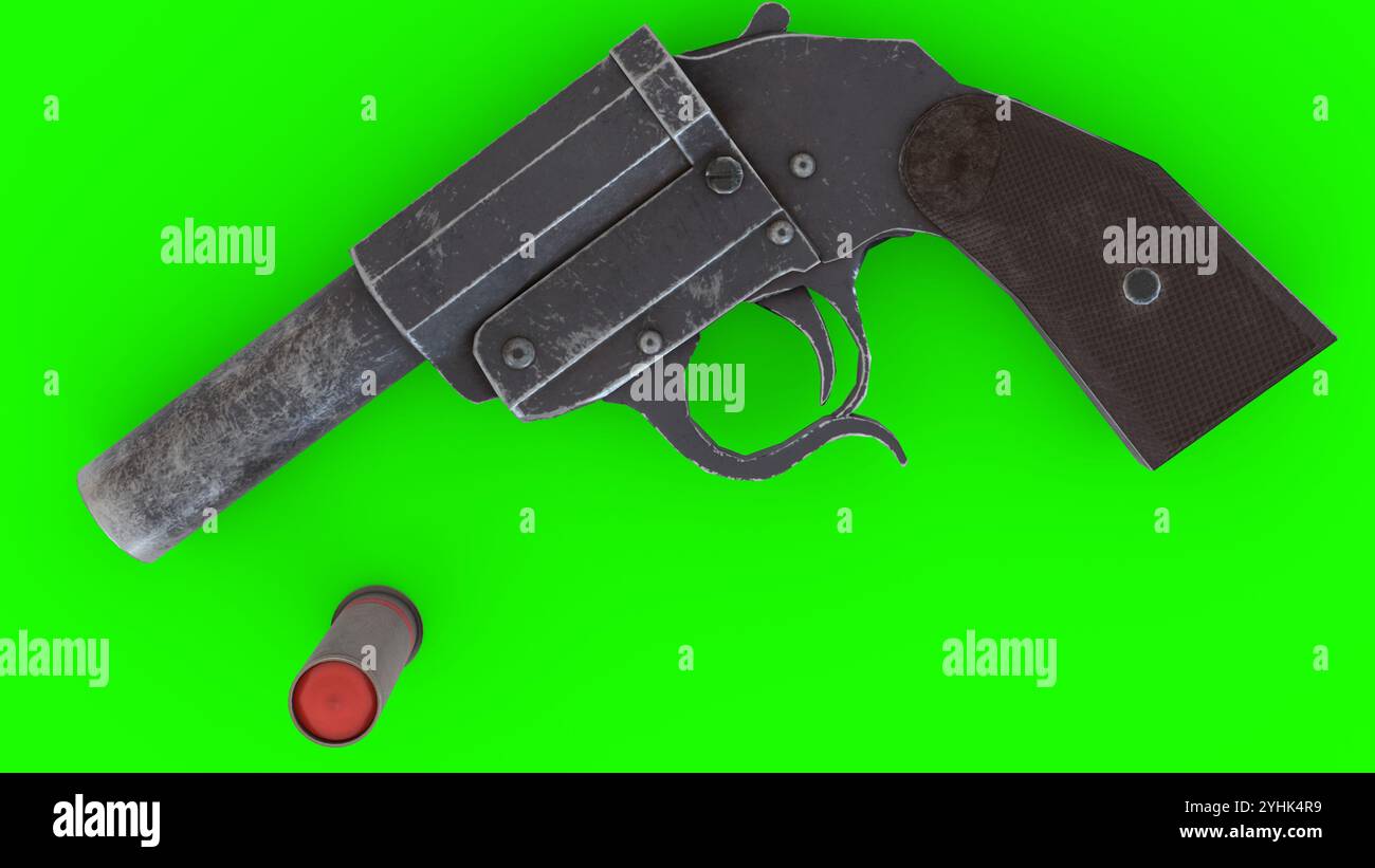 signal gun and ammo with green background Stock Photo - Alamy
