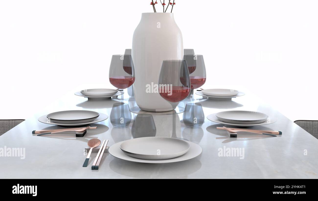 modern dining table with white background Stock Photo - Alamy