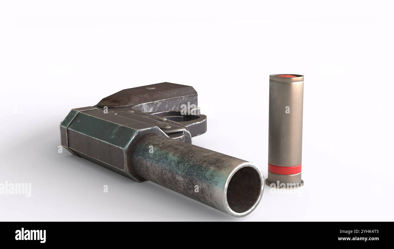 signal gun and ammo with white background Stock Photo - Alamy