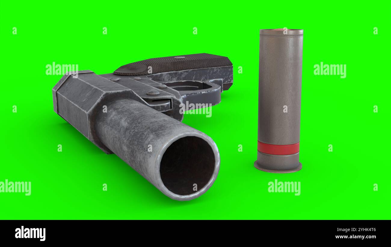 signal gun and ammo with green background Stock Photo - Alamy