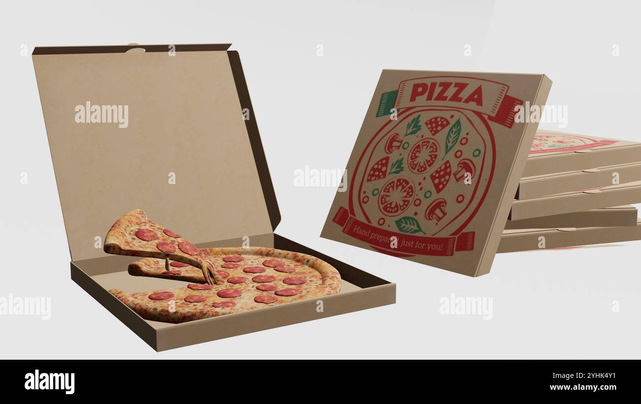 Pizza and Pizza Box with white background Stock Photo - Alamy