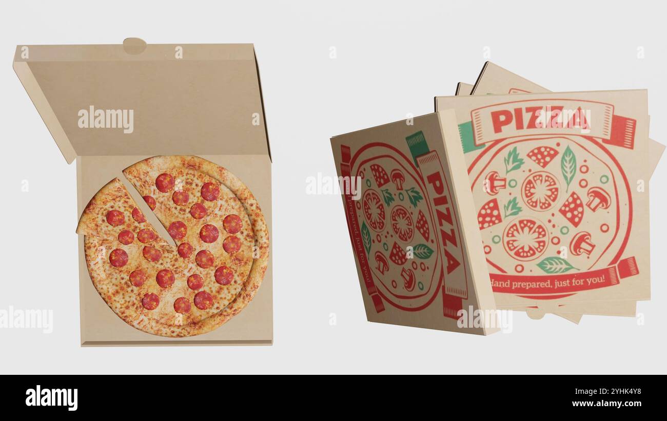 Pizza and Pizza Box with white background Stock Photo - Alamy