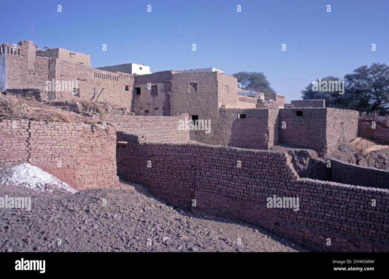 Houses, main town El Qasr of the Oasis ad-Dachla, Libyan Desert, Egypt ...